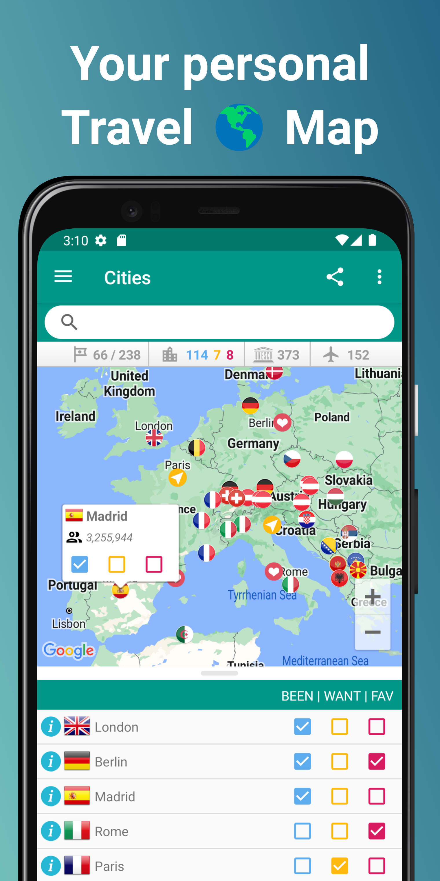 Places Been travel tracker app for Android & iOS App | by myarx apps